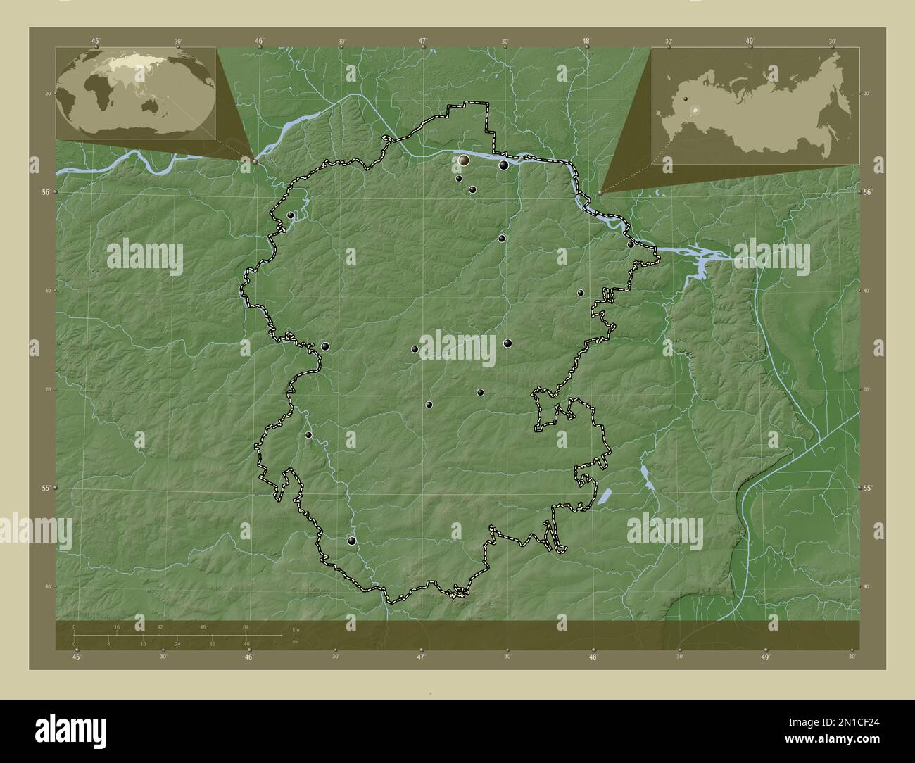 Chuvash, republic of Russia. Elevation map colored in wiki style with ...