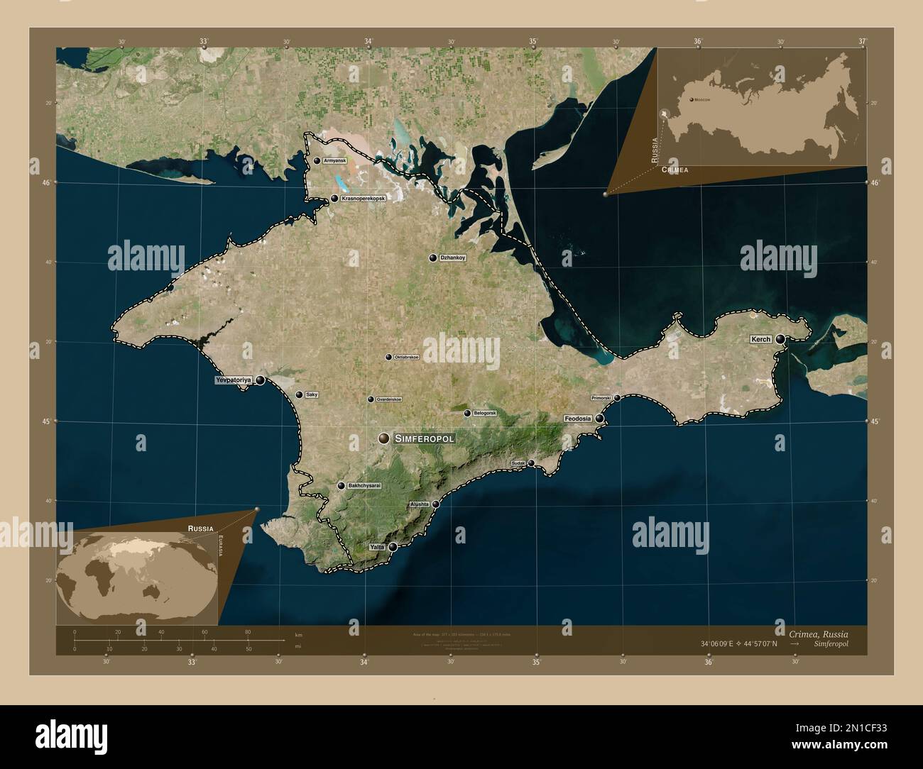 Crimea, autonomous republic of Russia. Low resolution satellite map ...