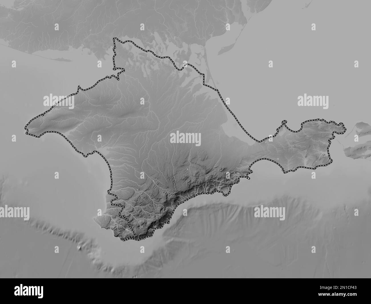 Crimea, autonomous republic of Russia. Grayscale elevation map with ...
