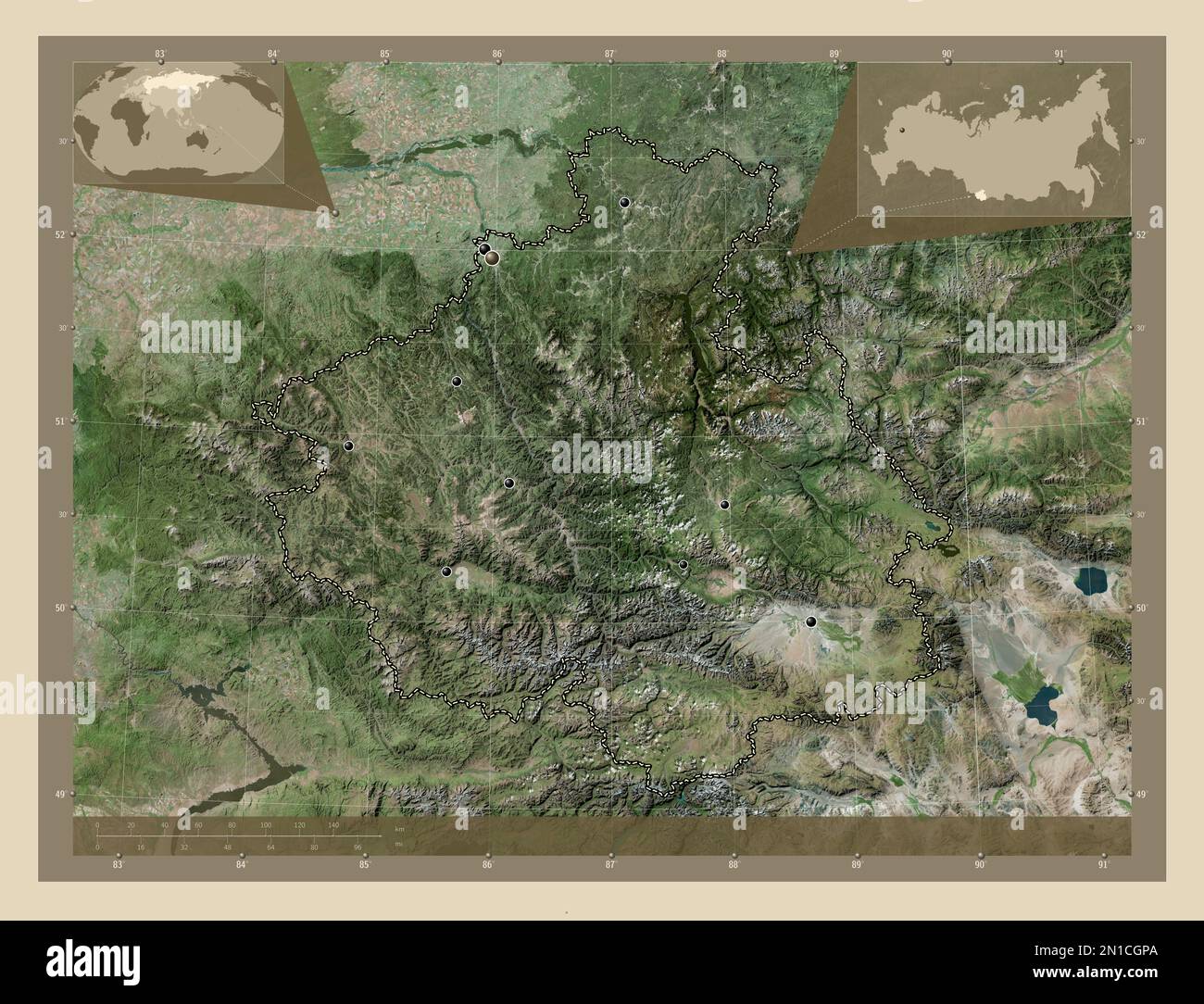 Gorno-Altay, republic of Russia. High resolution satellite map ...