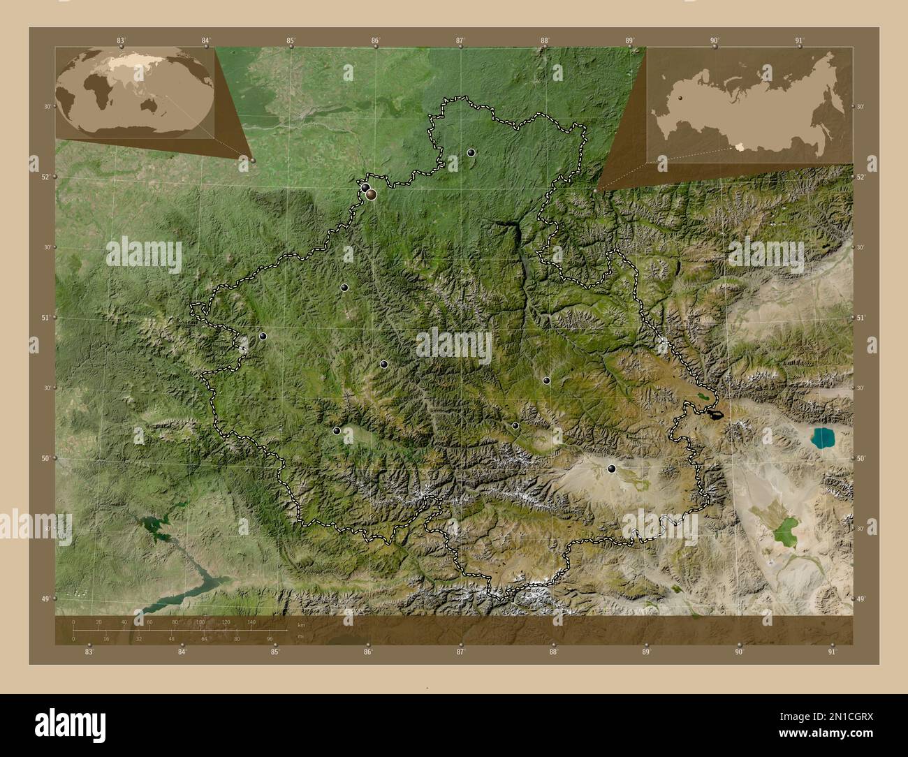 Gorno-Altay, republic of Russia. Low resolution satellite map ...