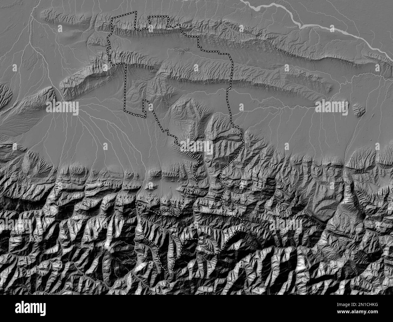 Ingush, republic of Russia. Bilevel elevation map with lakes and rivers ...