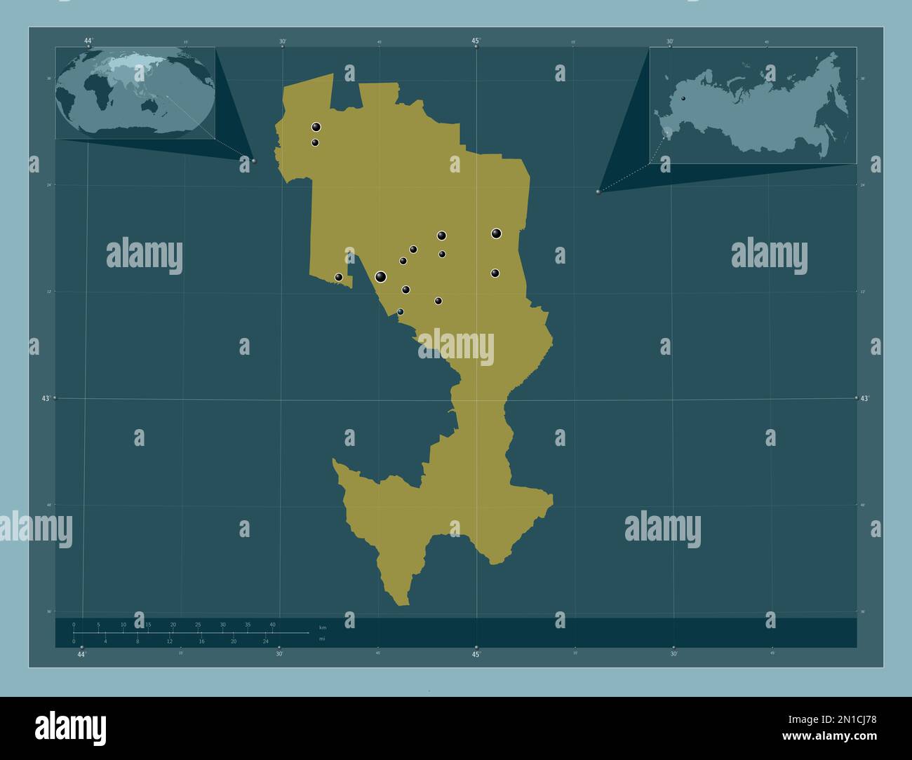 Ingush, republic of Russia. Solid color shape. Locations of major ...