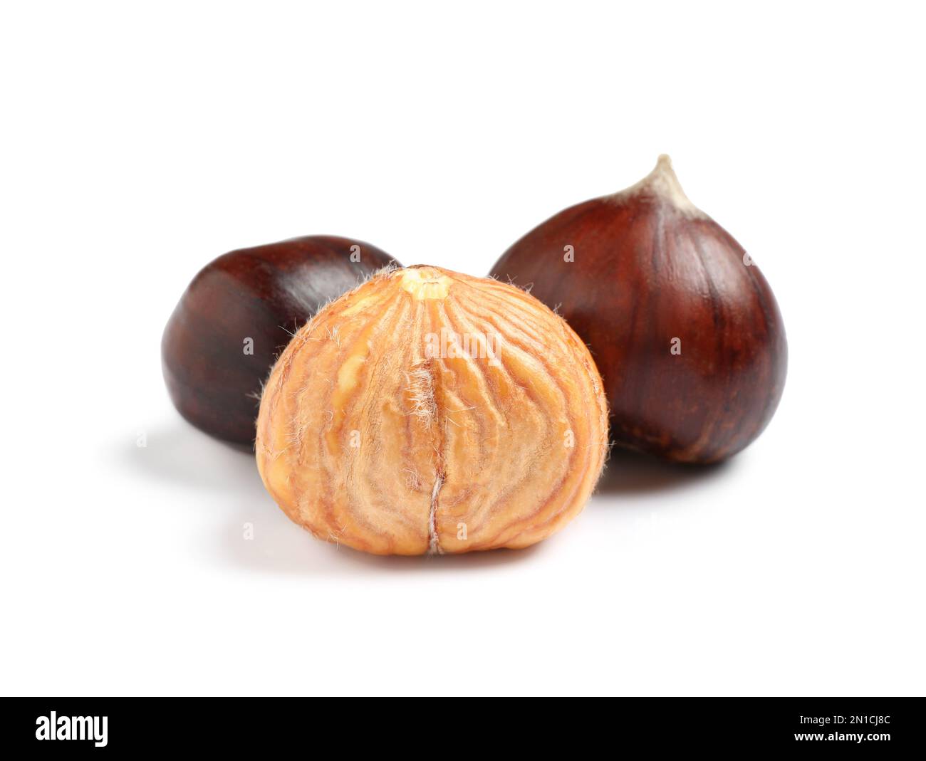 Fresh sweet edible chestnuts on white background Stock Photo - Alamy