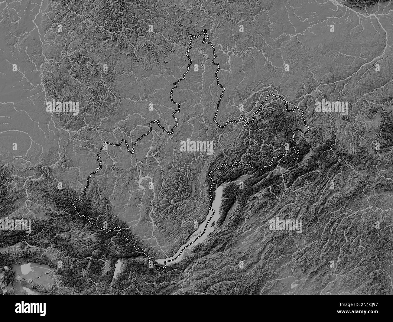Irkutsk, region of Russia. Bilevel elevation map with lakes and rivers ...