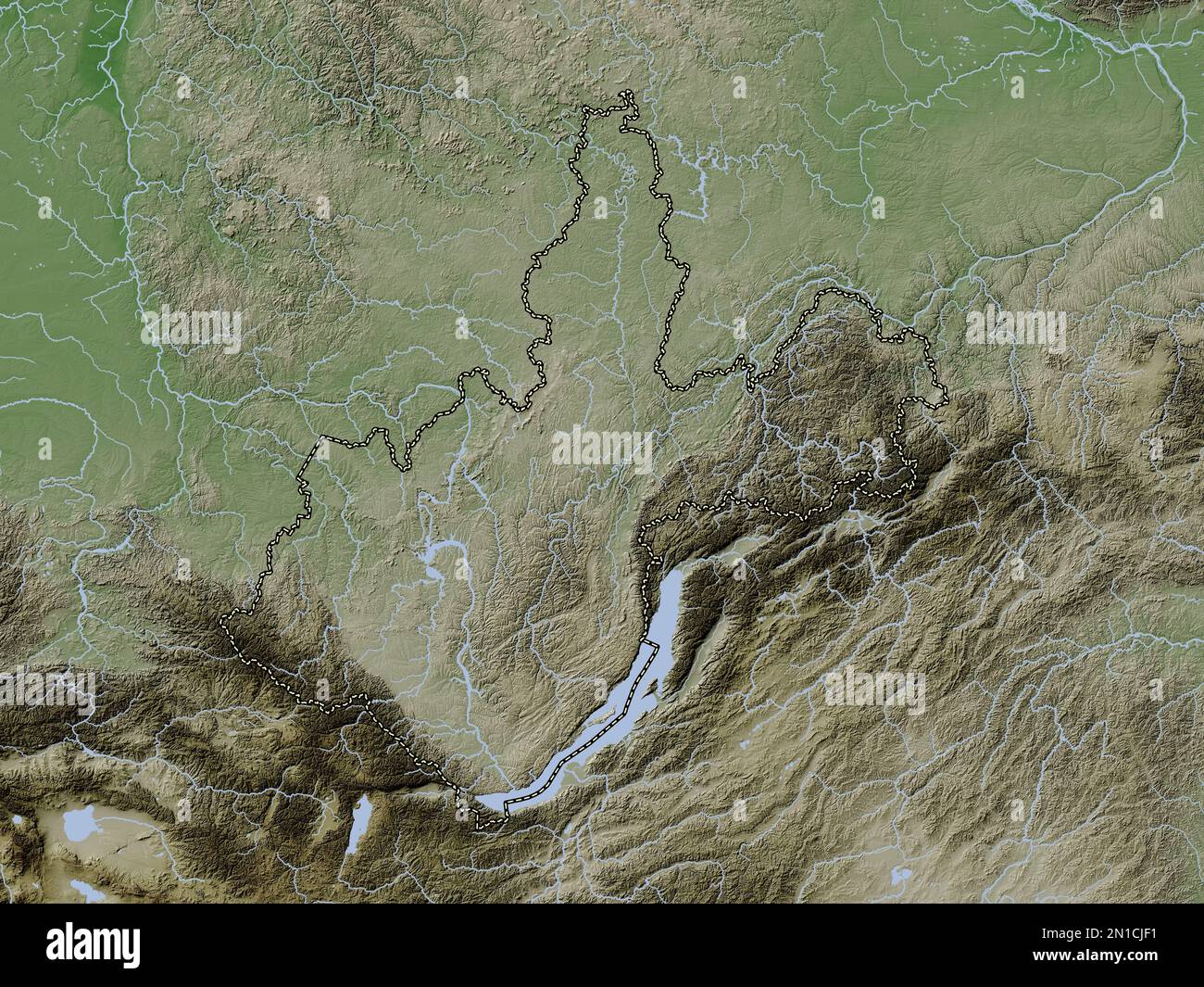 Irkutsk, region of Russia. Elevation map colored in wiki style with ...
