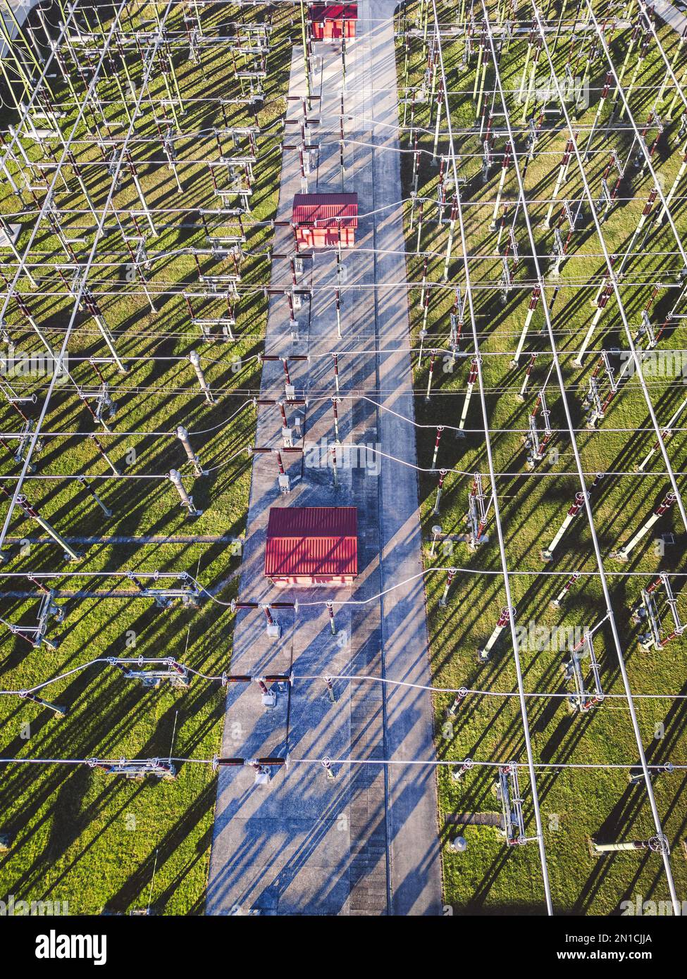 Top down view of electrical wires running around at the electrical ...