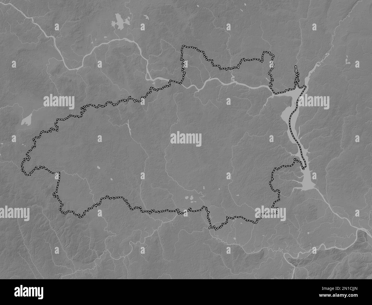 Ivanovo, region of Russia. Grayscale elevation map with lakes and ...