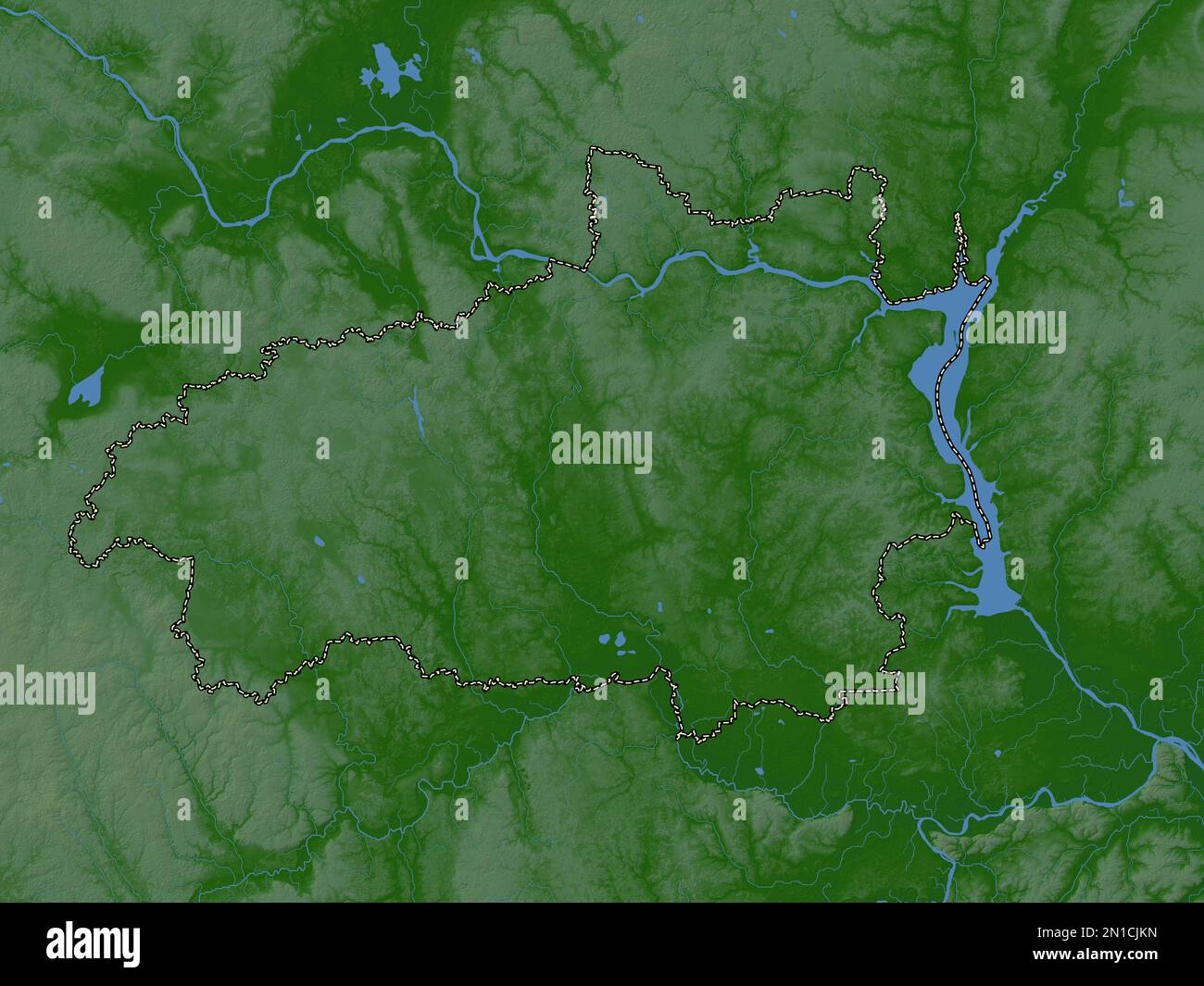 Ivanovo, region of Russia. Colored elevation map with lakes and rivers ...