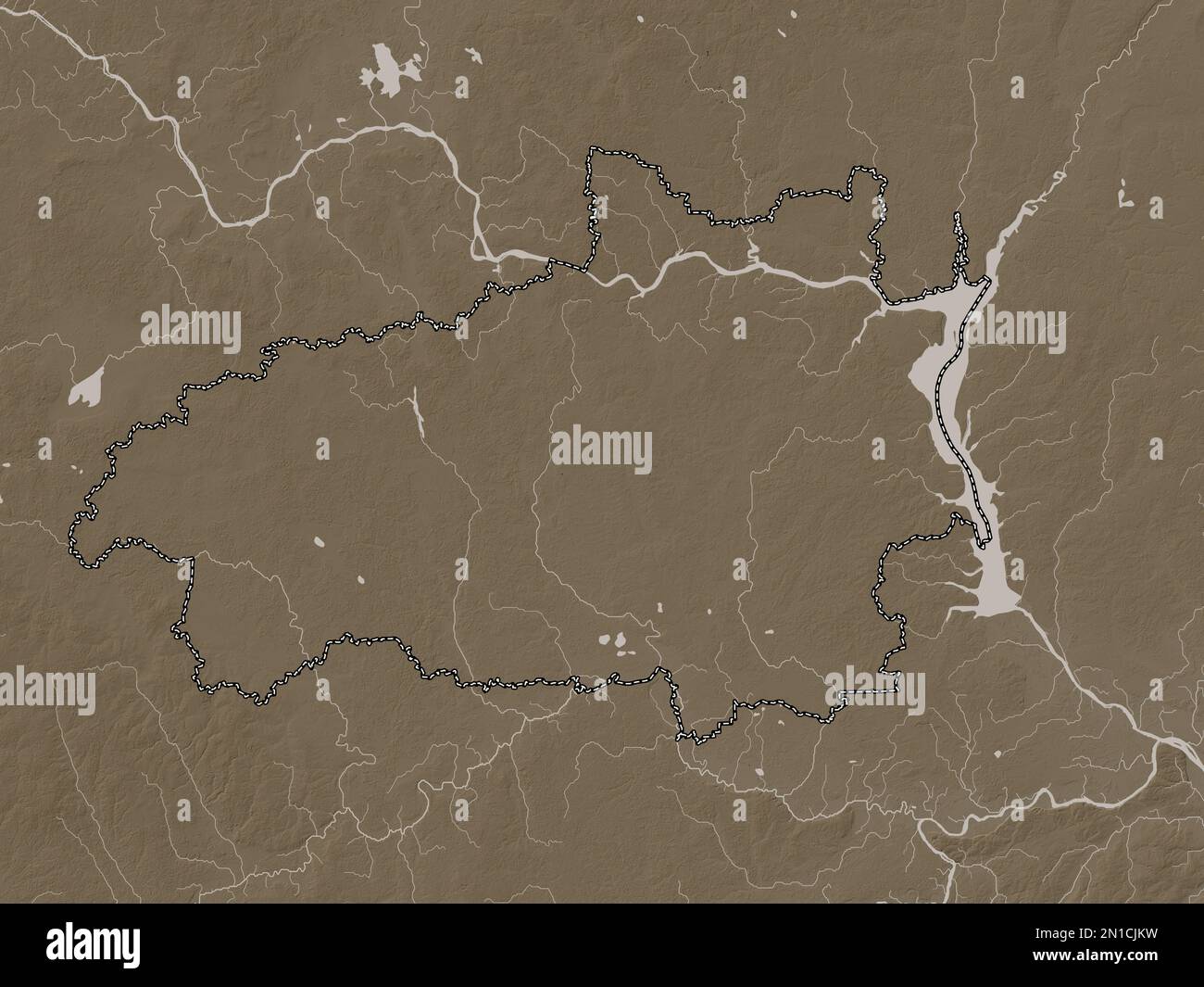 Ivanovo, region of Russia. Elevation map colored in sepia tones with ...
