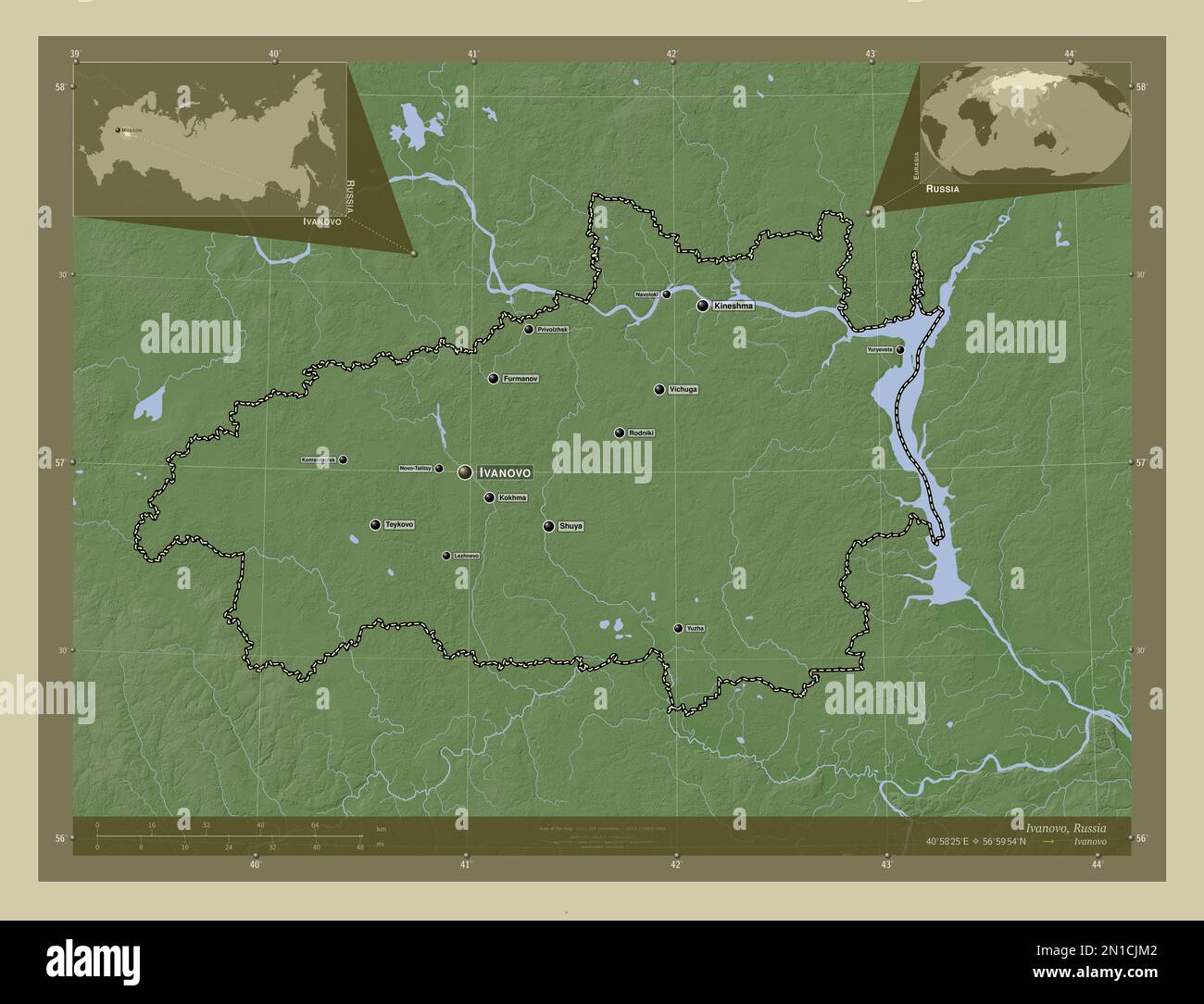 Ivanovo, region of Russia. Elevation map colored in wiki style with ...