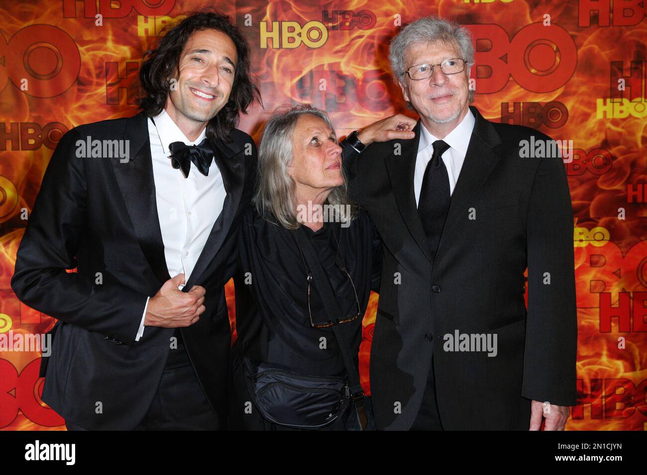 Adrien Brody, left, and his parents arrive at the 2015 HBO Primetime ...
