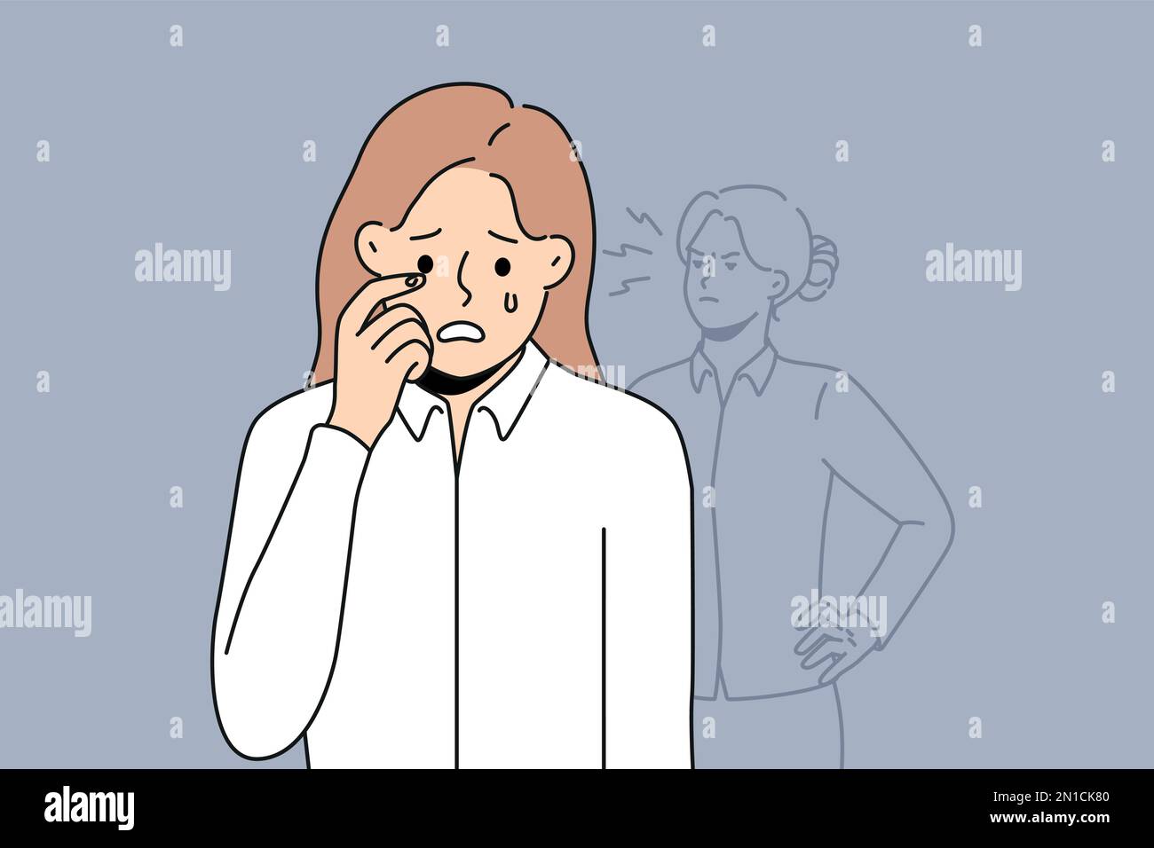 Unhappy stressed female employee cry suffer from harassment or bullying ...