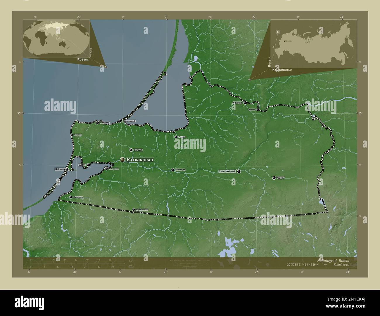 Kaliningrad, region of Russia. Elevation map colored in wiki style with ...