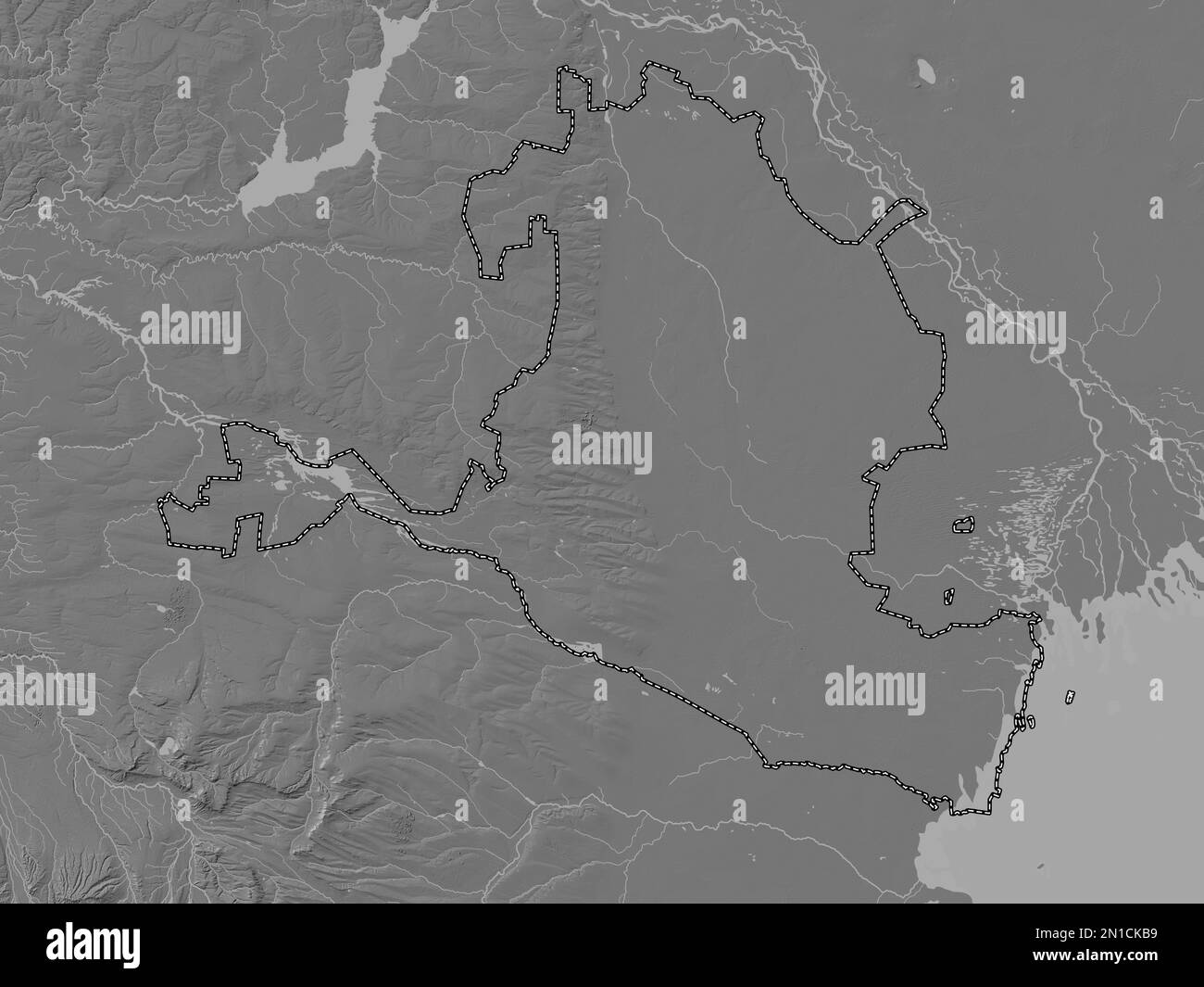 Kalmyk, republic of Russia. Bilevel elevation map with lakes and rivers ...