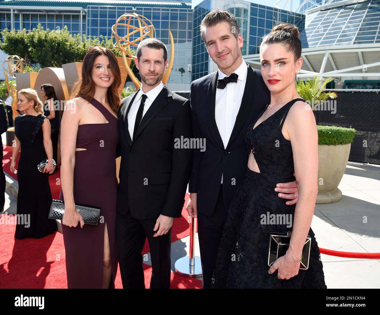 Andrea Troyer, from left, D.B. Weiss, David Benioff, and Amanda Peet ...