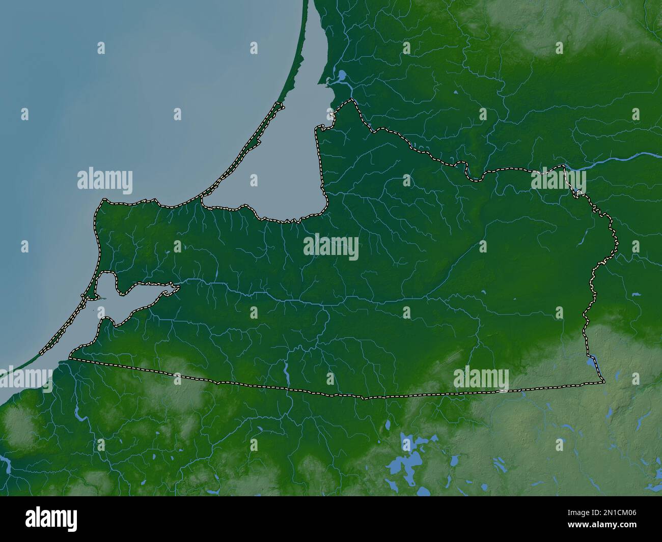Kaliningrad, region of Russia. Colored elevation map with lakes and ...