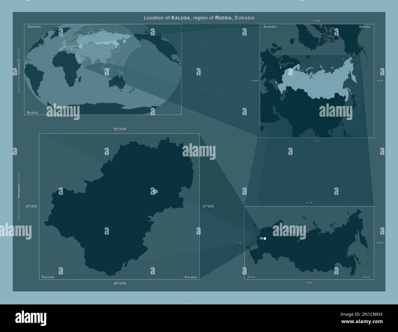 Kaluga, region of Russia. Diagram showing the location of the region on ...