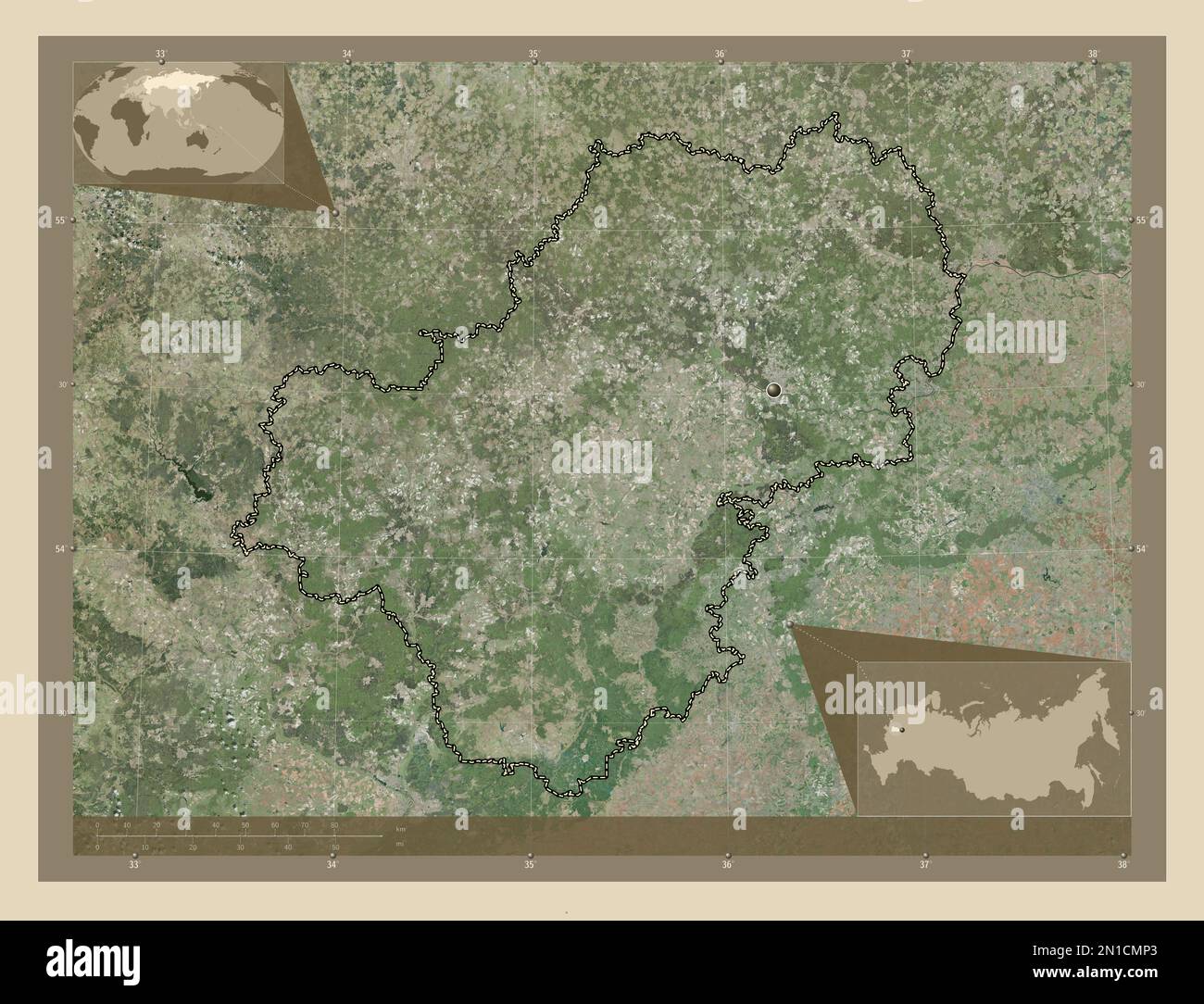 Kaluga, region of Russia. High resolution satellite map. Corner ...