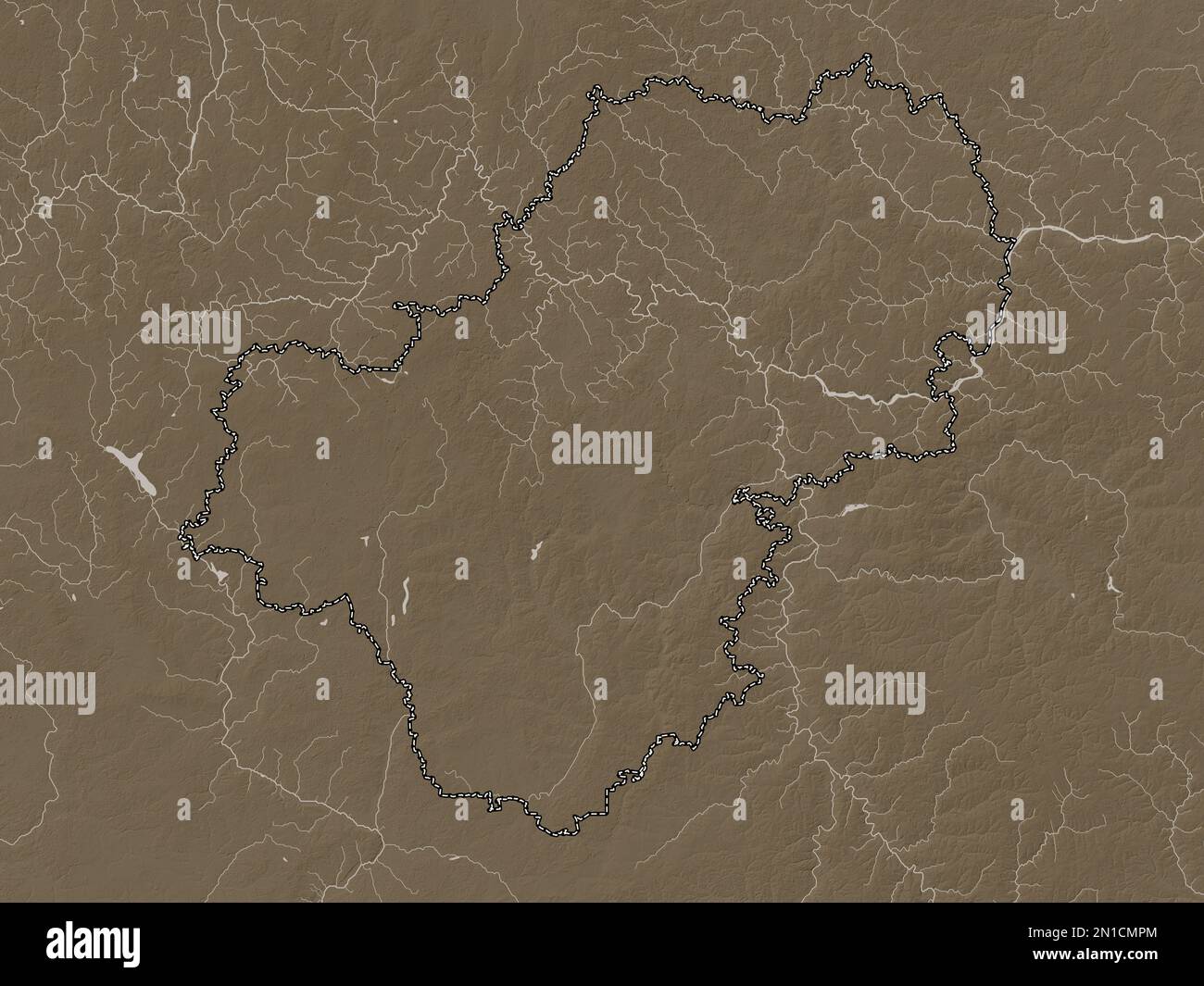 Kaluga, region of Russia. Elevation map colored in sepia tones with ...
