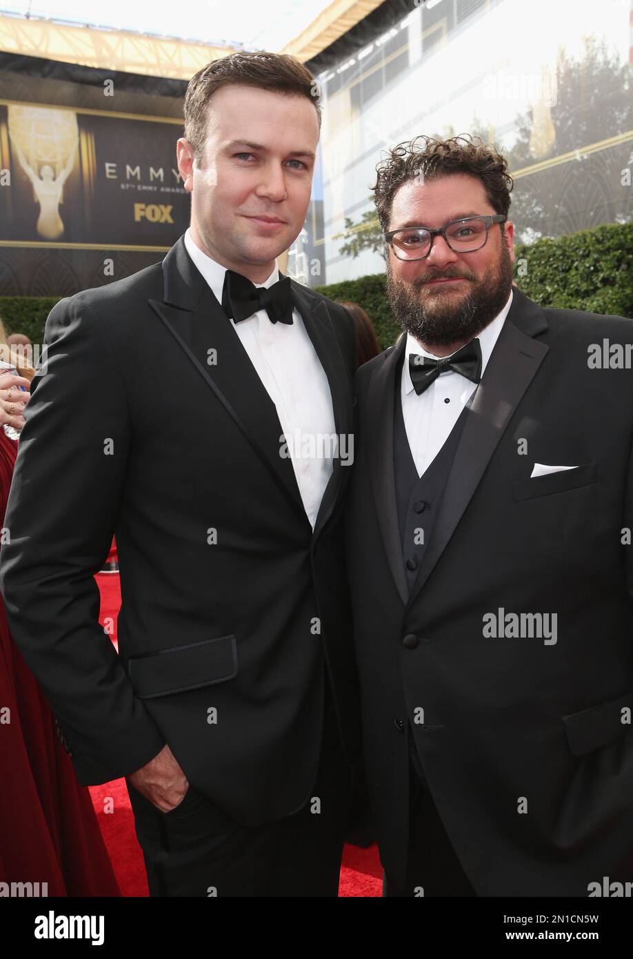 Taram Killam and Bobby Moynihan arrive at the 67th Primetime Emmy ...