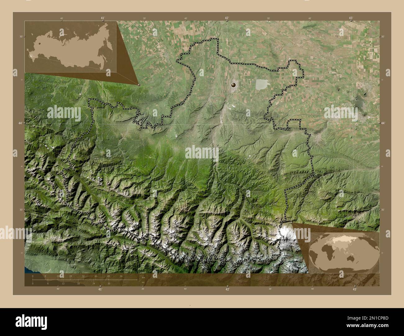 Karachay-Cherkess, republic of Russia. Low resolution satellite map ...