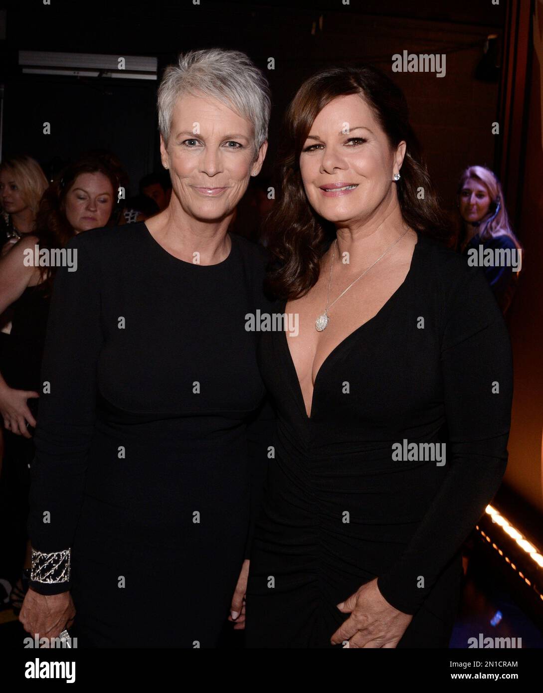 Jamie Lee Curtis, left, and Marcia Gay Harden pose backstage at the ...