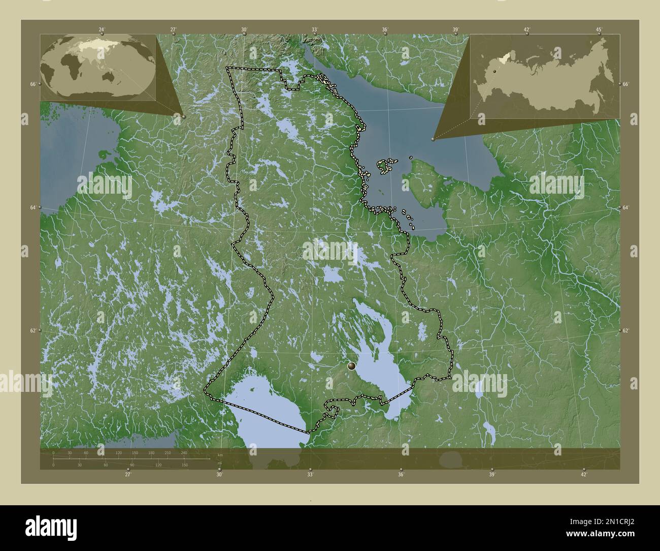 Karelia, republic of Russia. Elevation map colored in wiki style with ...