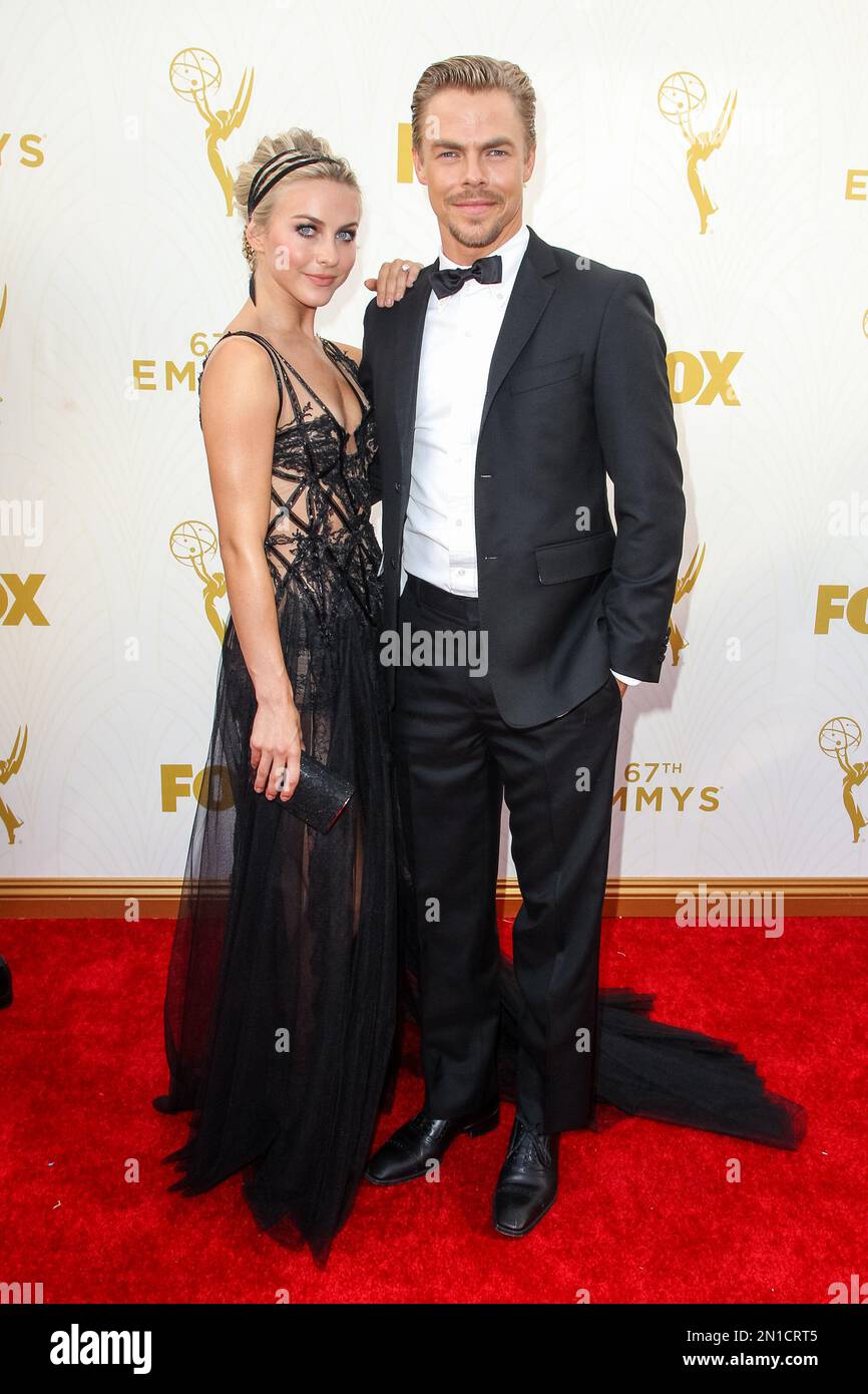 Julianne Hough, left, and Derek Hough arrive at the 67th Primetime Emmy ...