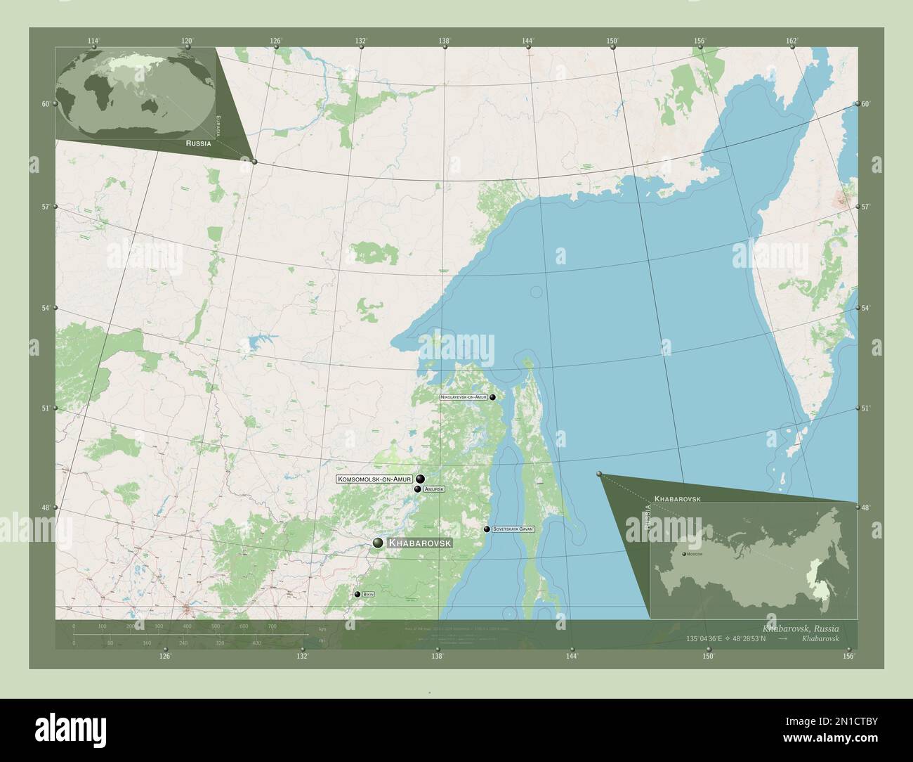 Khabarovsk, territory of Russia. Open Street Map. Locations and names ...