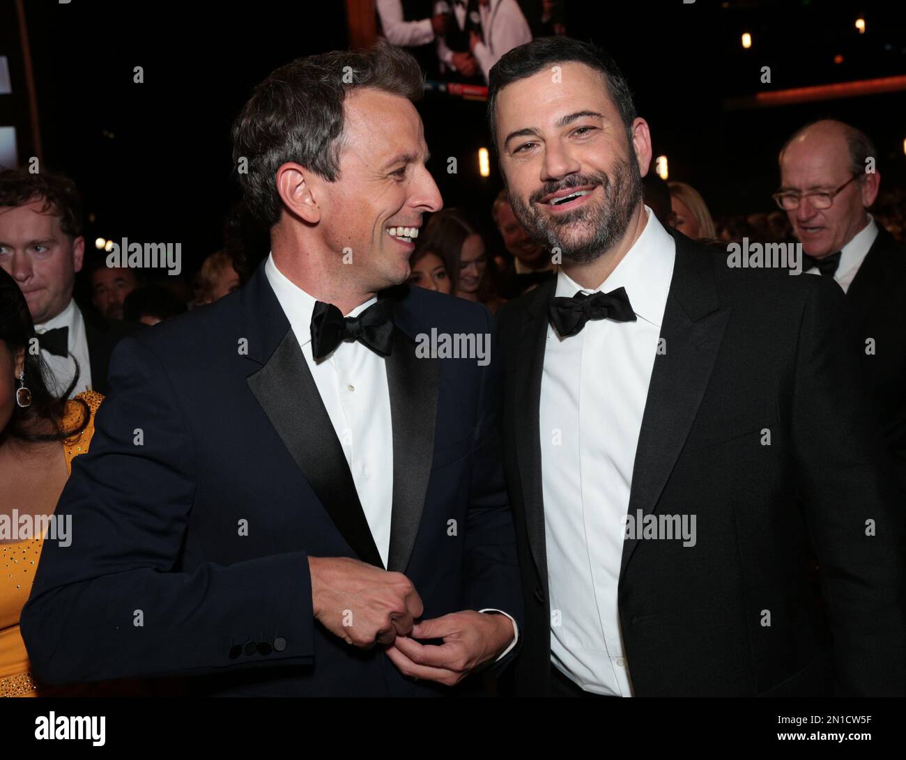 EXCLUSIVE - Seth Meyers, left, and Jimmy Kimmel attend the 67th ...