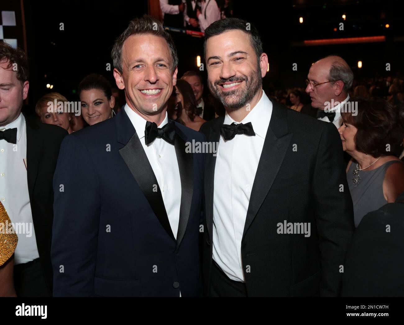 EXCLUSIVE - Seth Meyers, left, and Jimmy Kimmel attend the 67th ...