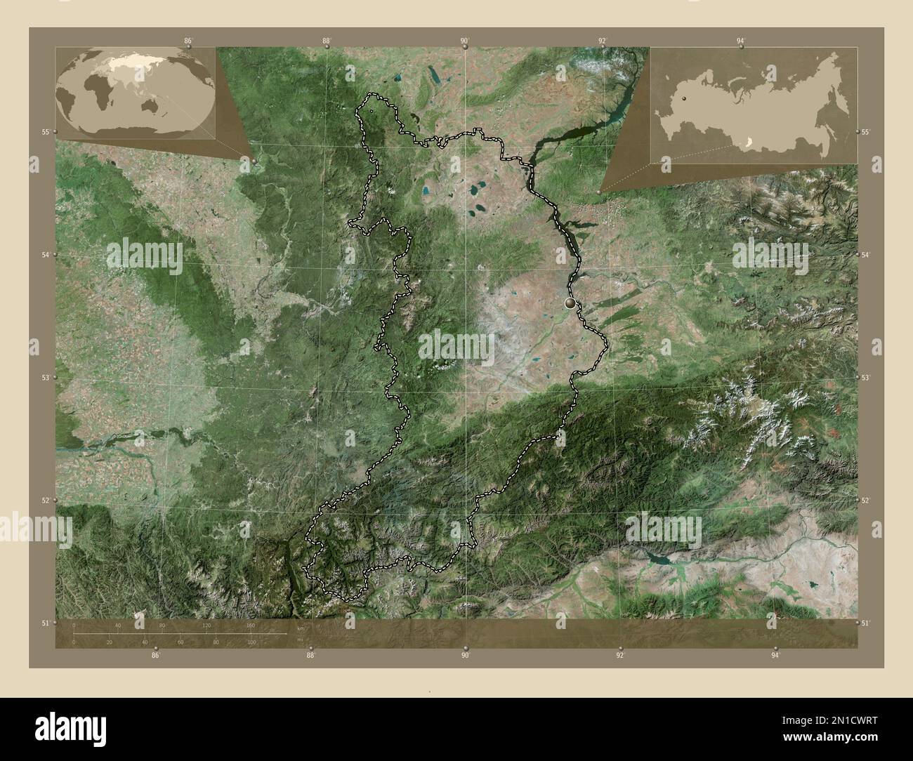 Khakass, republic of Russia. High resolution satellite map. Corner ...