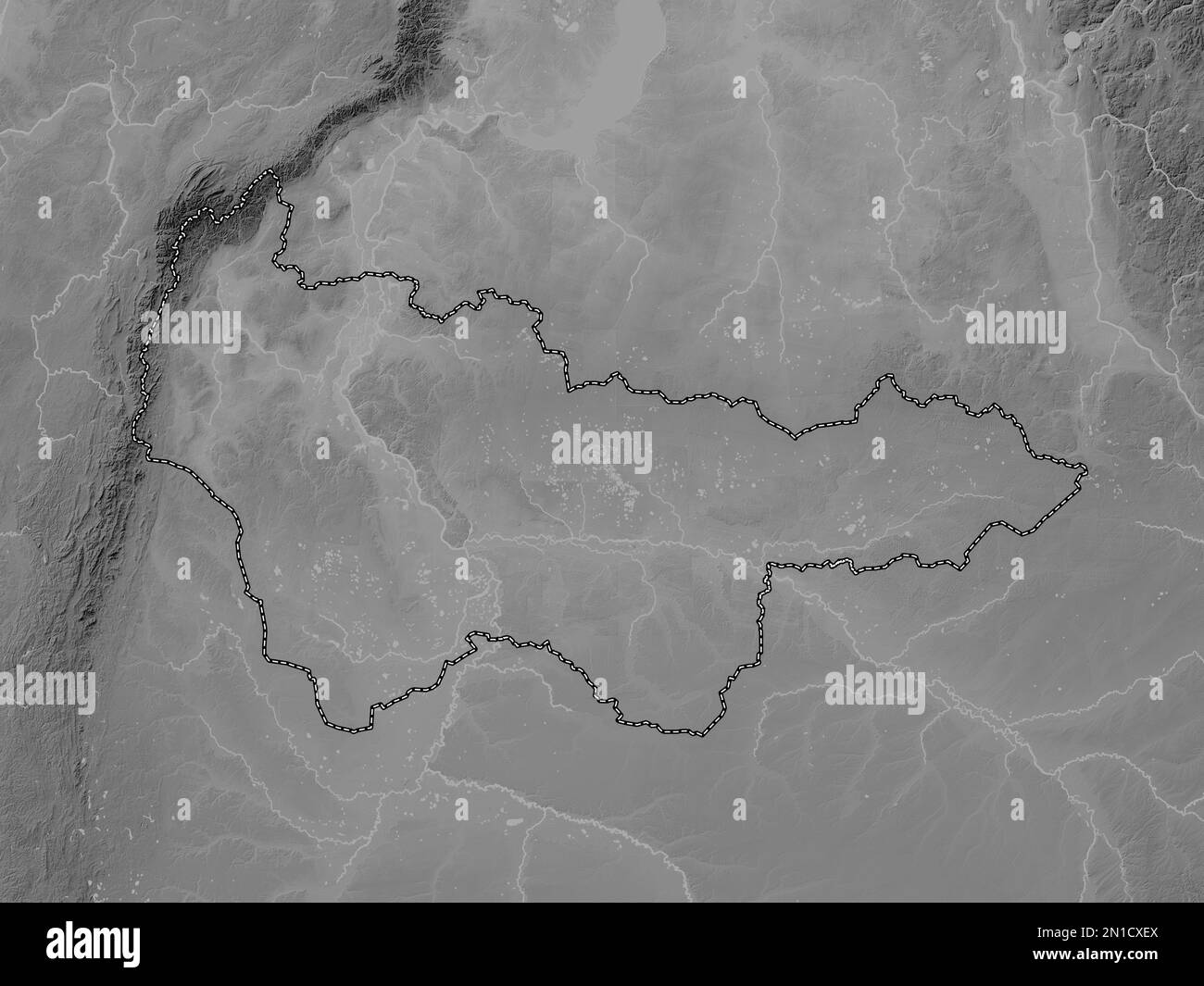 Khanty-Mansiy, autonomous province of Russia. Grayscale elevation map ...