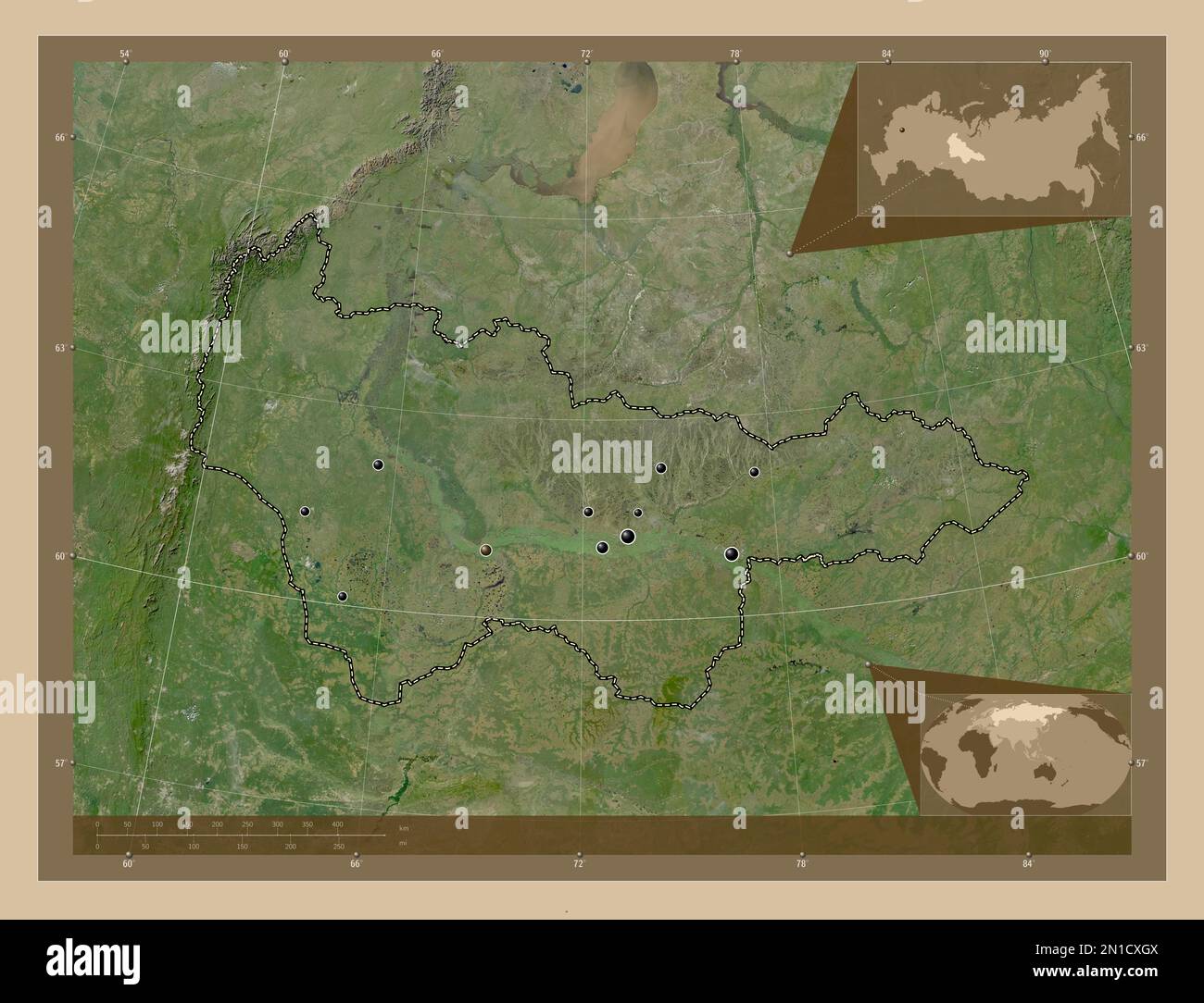 Khanty-Mansiy, autonomous province of Russia. Low resolution satellite ...