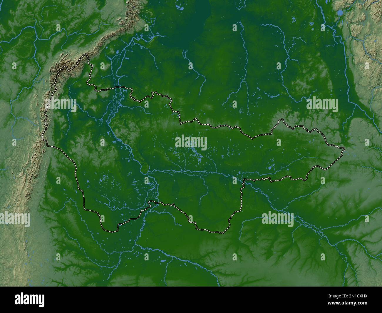 Khanty-Mansiy, autonomous province of Russia. Colored elevation map ...