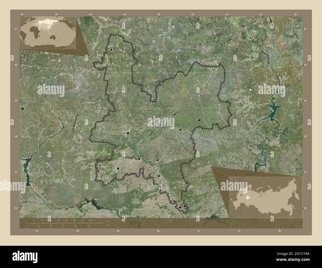 Kirov, region of Russia. High resolution satellite map. Locations of ...