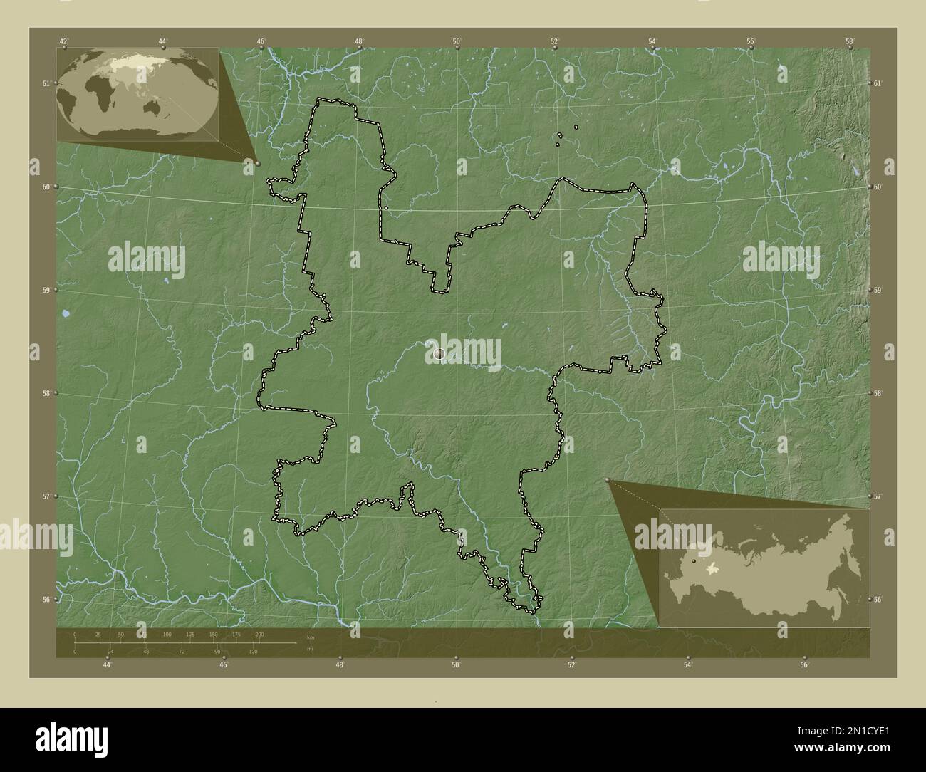 Kirov, region of Russia. Elevation map colored in wiki style with lakes ...