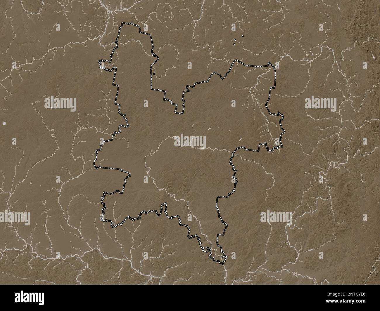 Kirov, region of Russia. Elevation map colored in sepia tones with ...