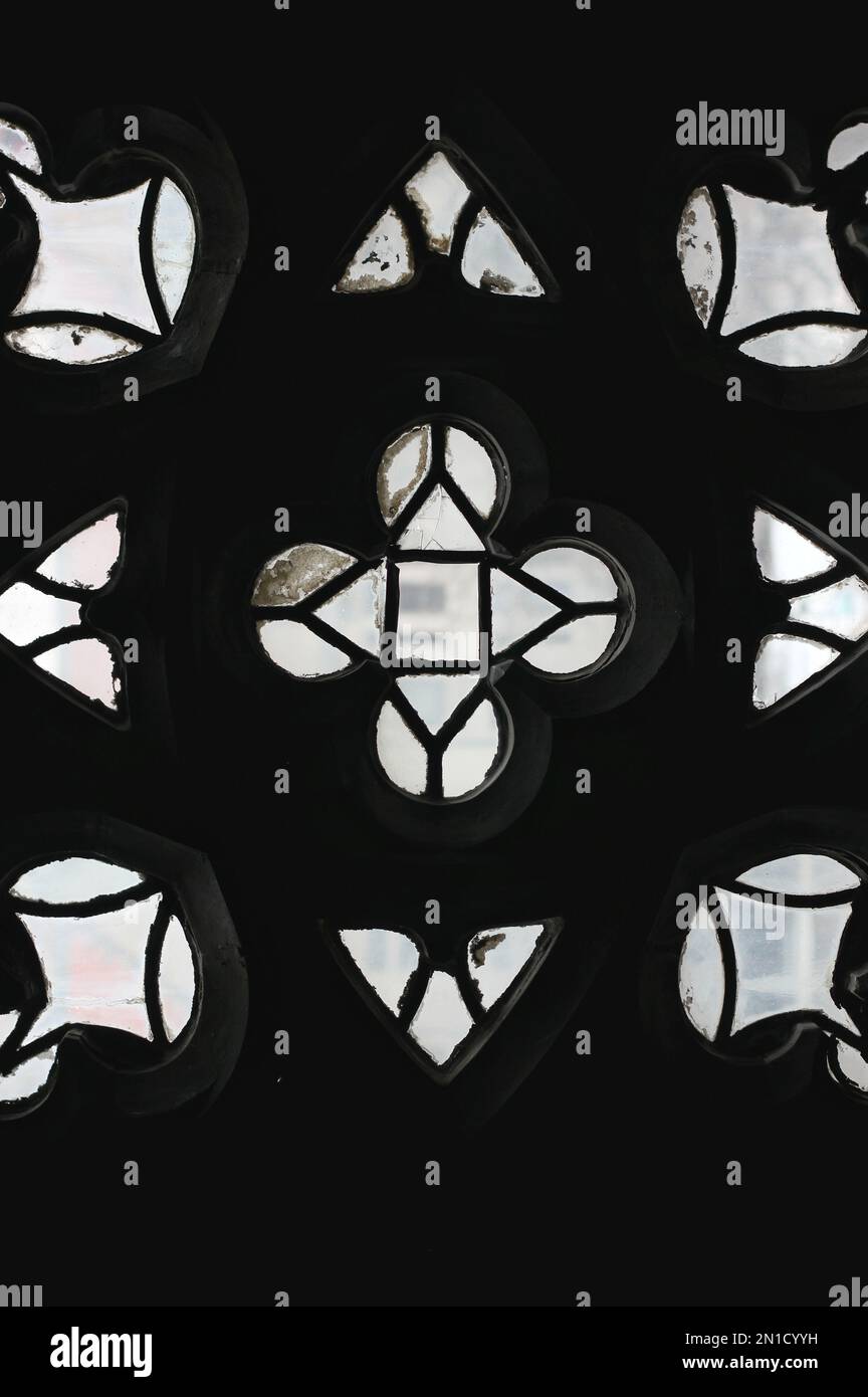 Geometric shapes of a beautiful medieval stained glass window Stock ...