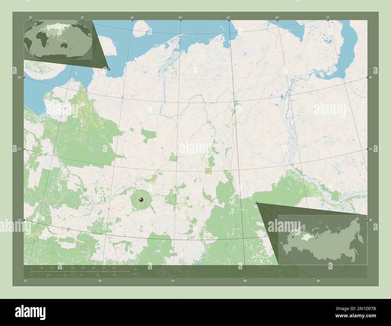 Komi, republic of Russia. Open Street Map. Corner auxiliary location ...
