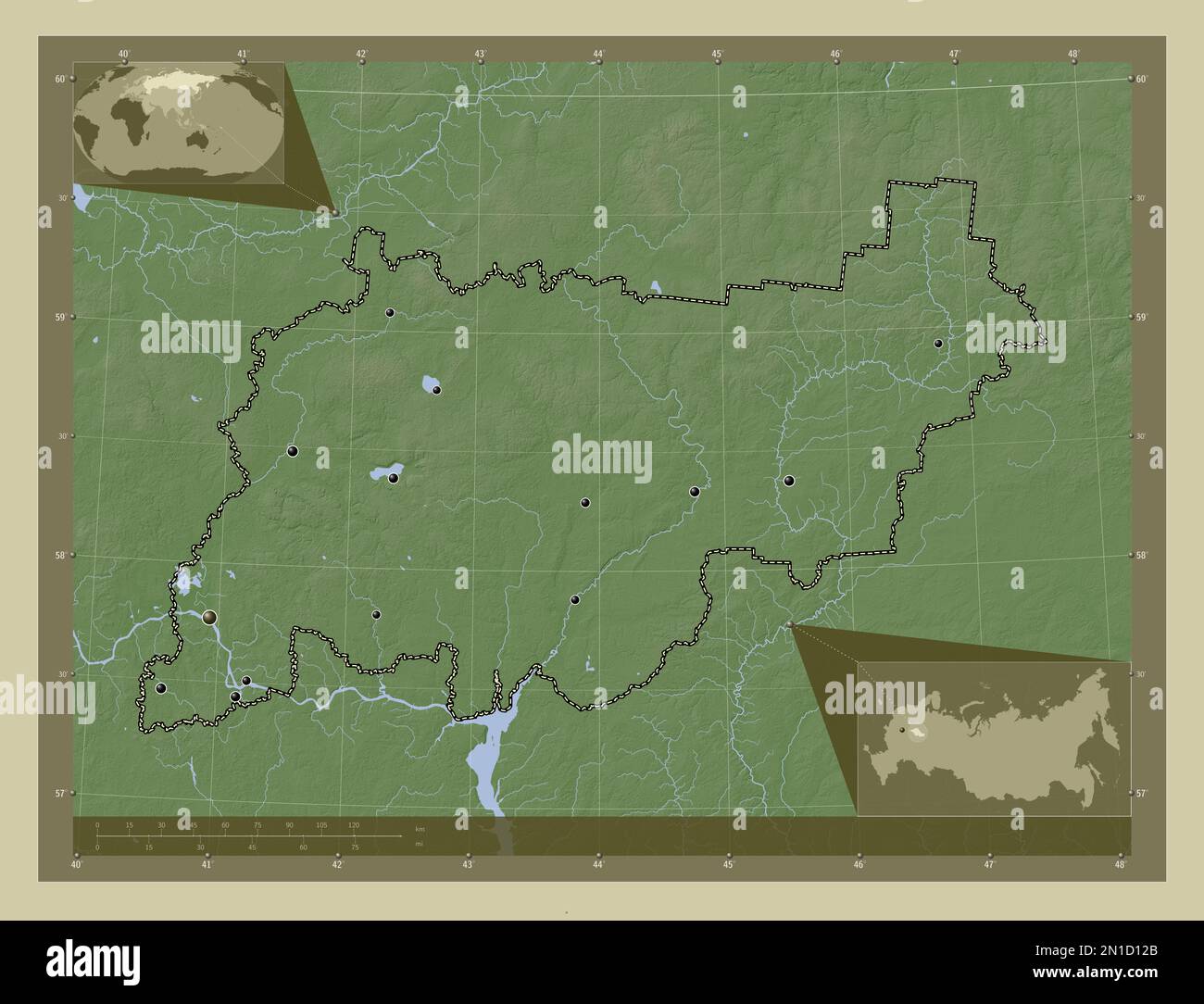 Kostroma, region of Russia. Elevation map colored in wiki style with ...