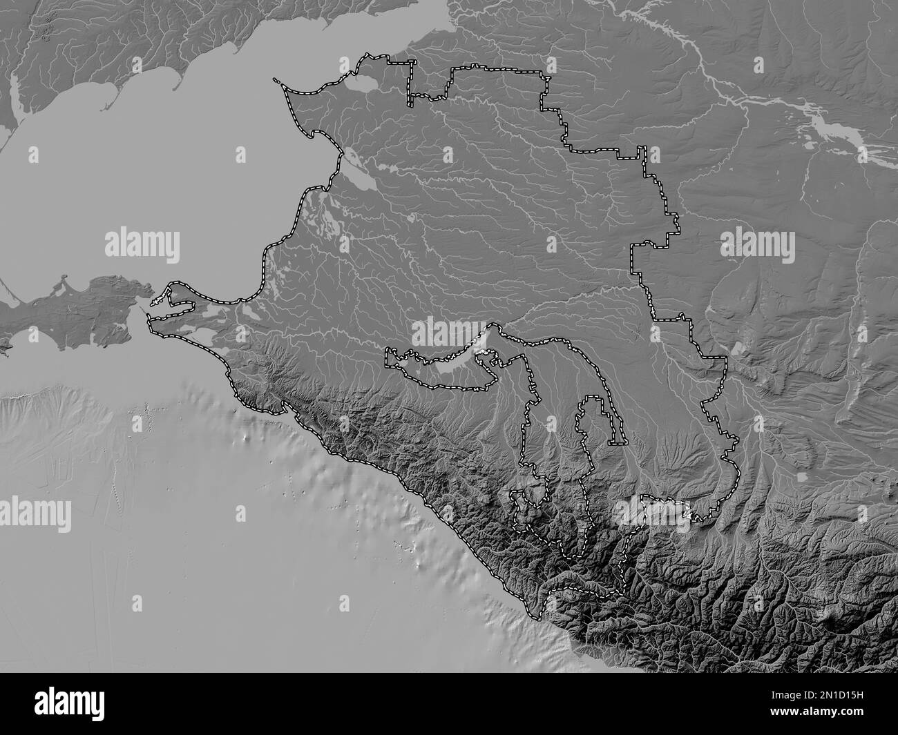 Krasnodar, territory of Russia. Bilevel elevation map with lakes and ...