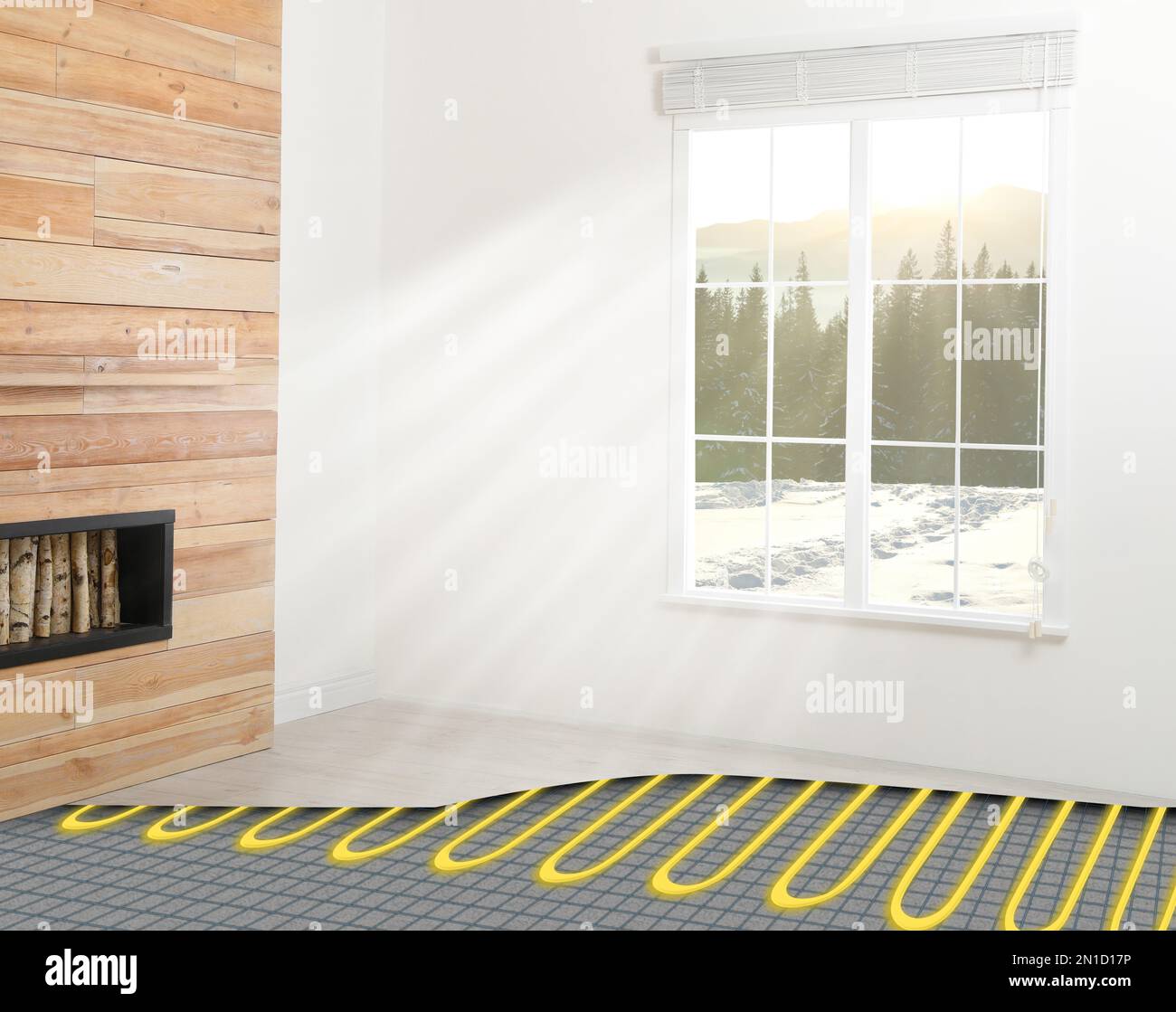 Cold season comfort. Room with installed underfloor heating system ...