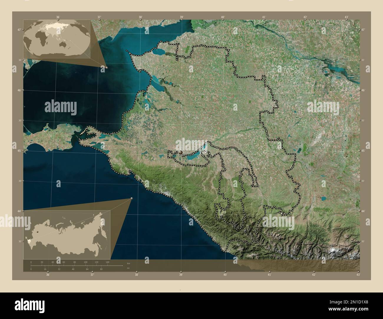 Krasnodar, territory of Russia. High resolution satellite map. Corner ...