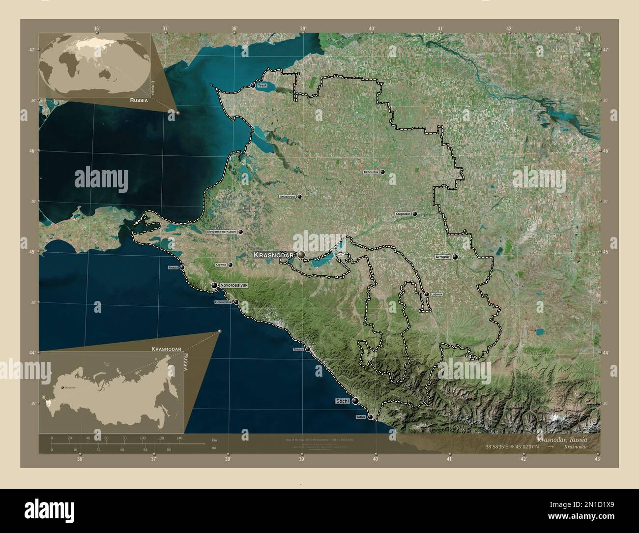 Krasnodar, territory of Russia. High resolution satellite map ...