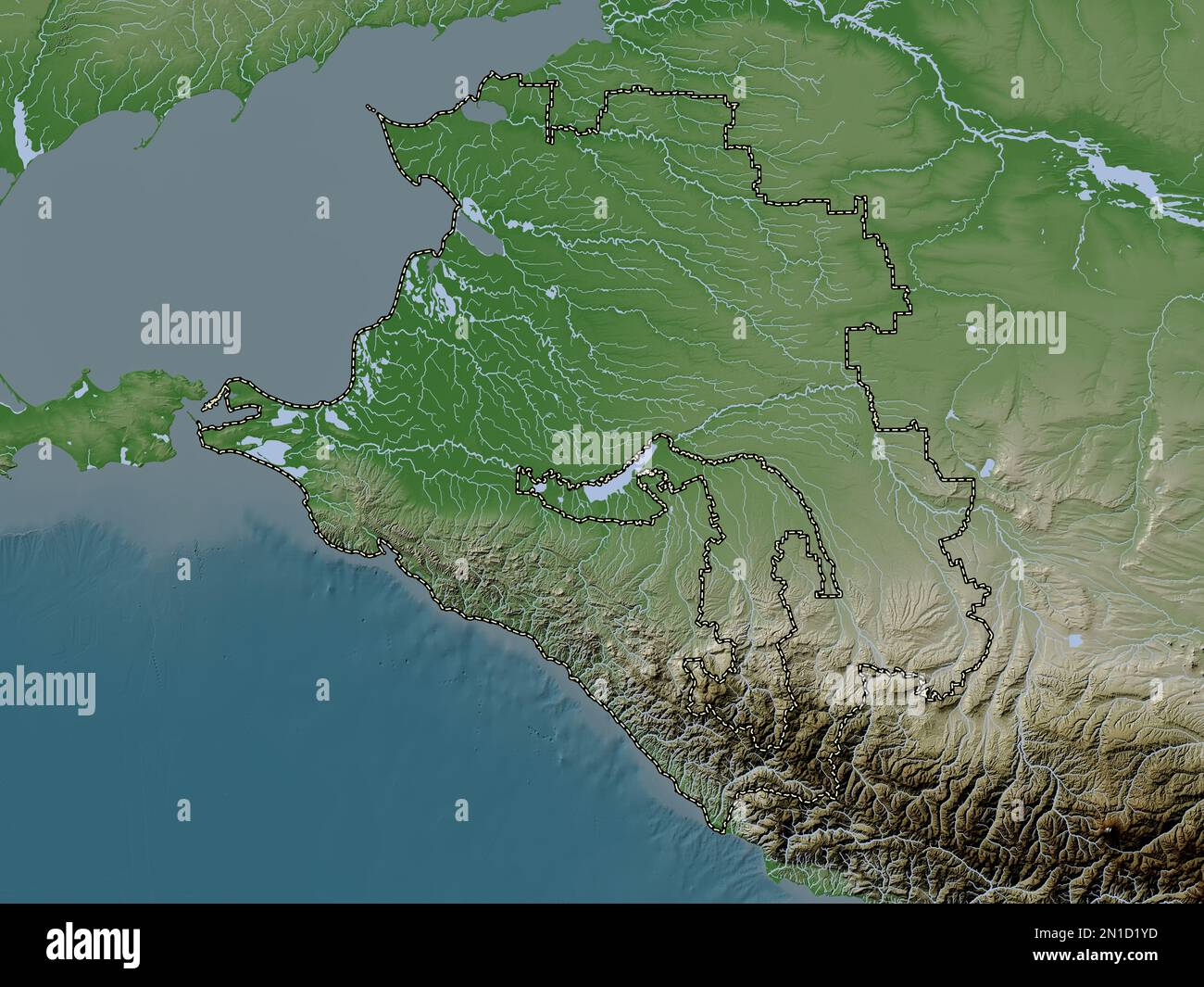 Krasnodar, territory of Russia. Elevation map colored in wiki style ...