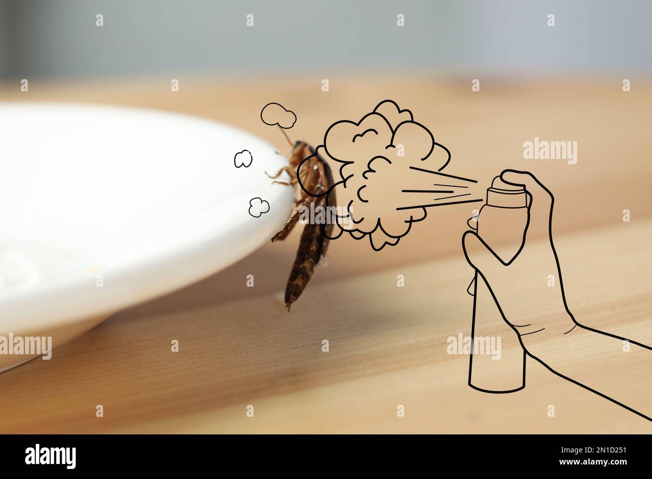 Pest control. Using household insecticide to kill cockroach at home ...