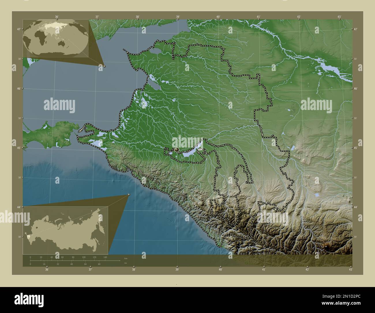 Krasnodar, territory of Russia. Elevation map colored in wiki style ...