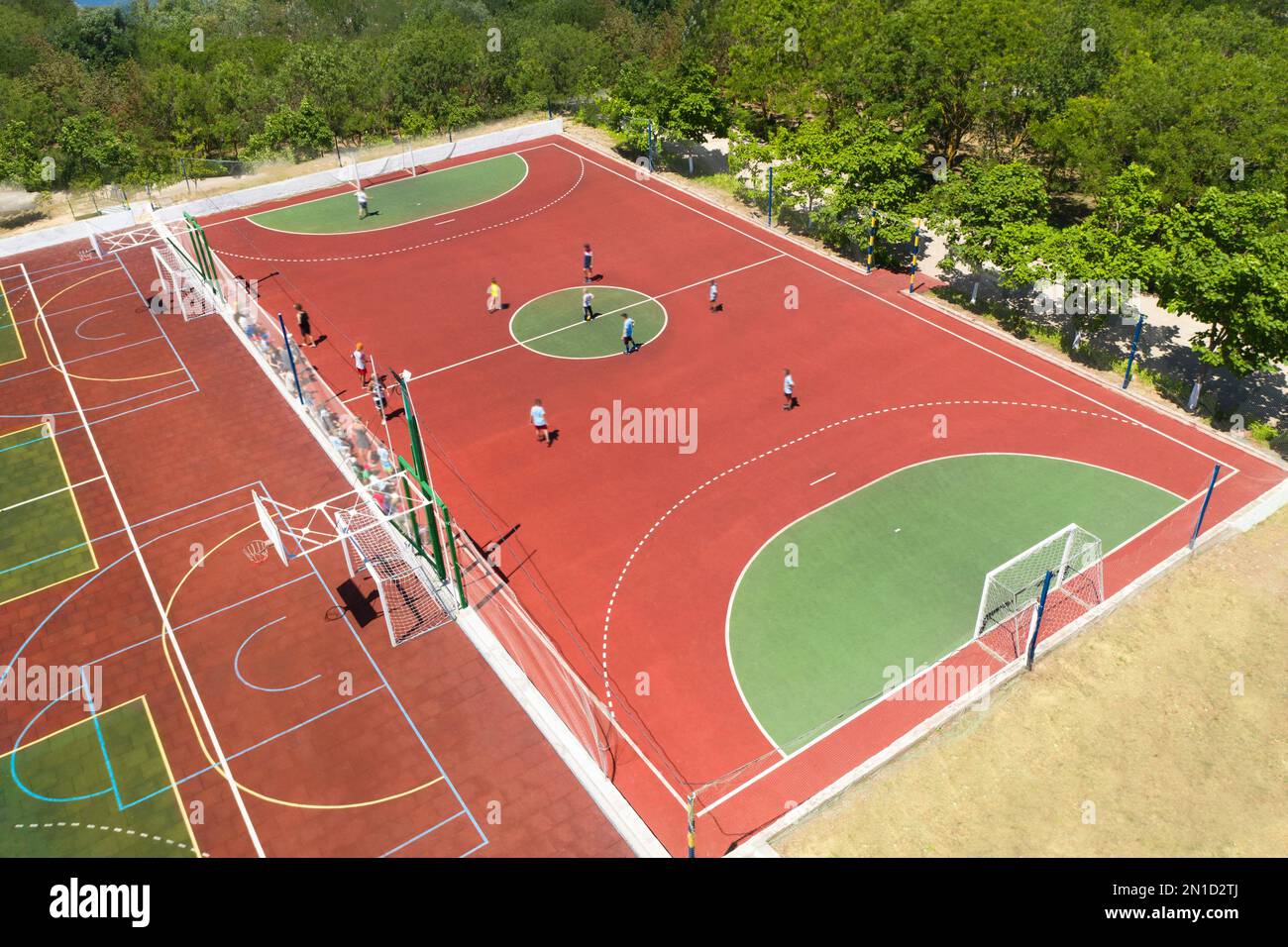 Aerial view kids playing soccer hi-res stock photography and images - Alamy